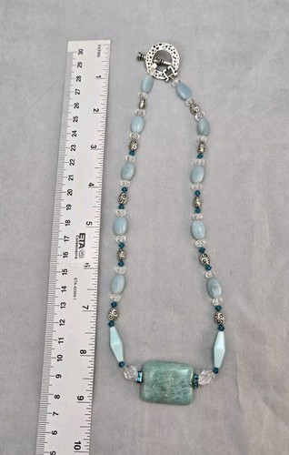 Large Amazonite Pendant Mix Beaded Silver Tone Metal Boho Toggle Clasp ...