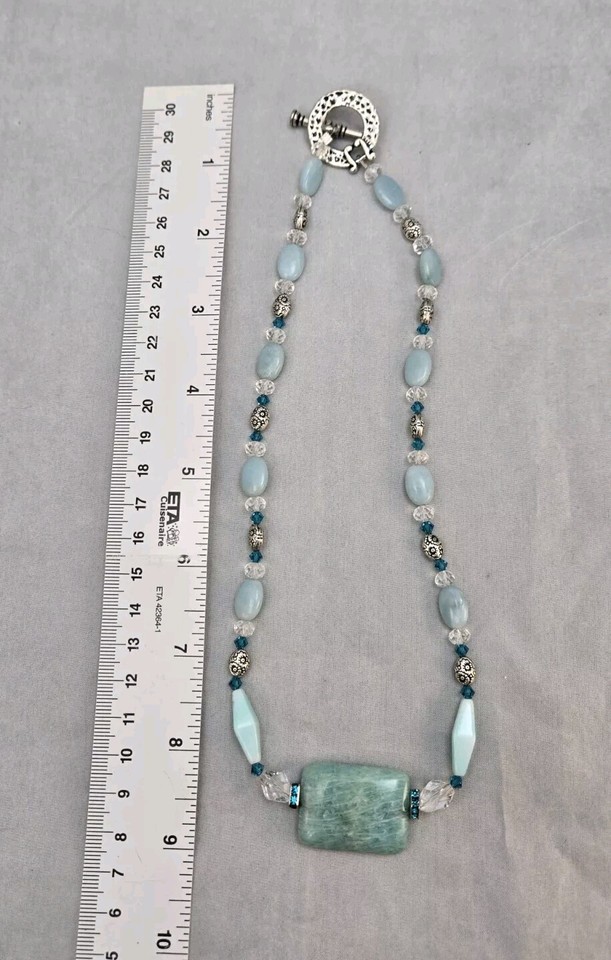 Large Amazonite Pendant Mix Beaded Silver Tone Metal Boho Toggle Clasp ...