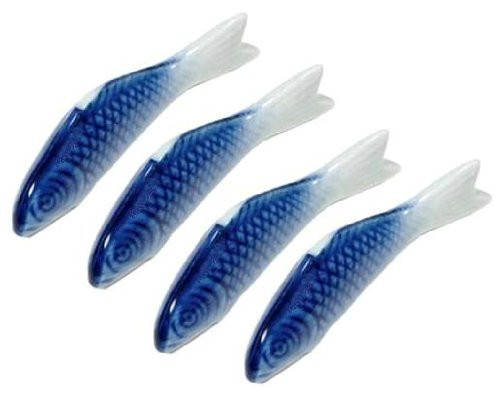 SET of 4 Japanese Chopstick Rest Ceramic Hashioki Blue Carp Fish Made ...