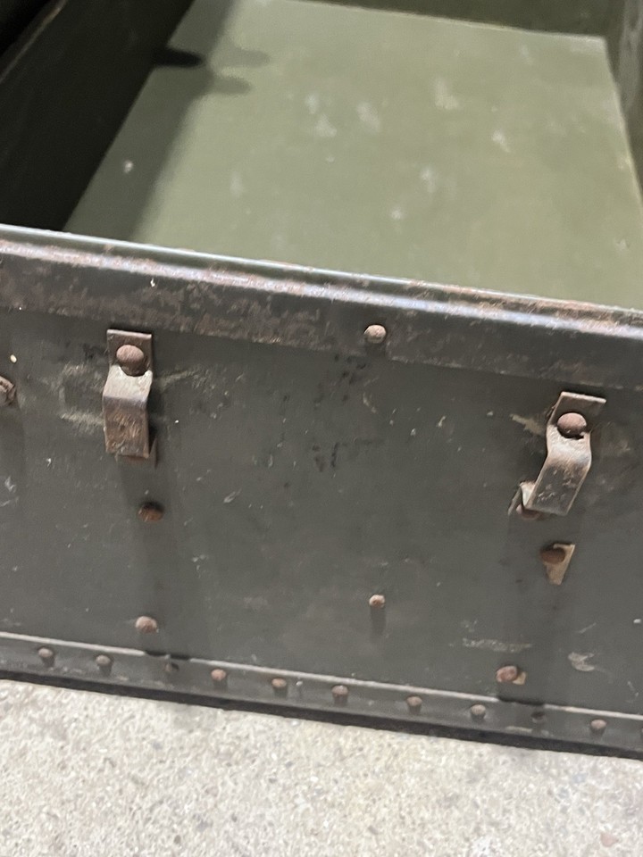 Rare Vintage Military FOOT LOCKER w Tray Wood Trunk Chest Storage Green ...