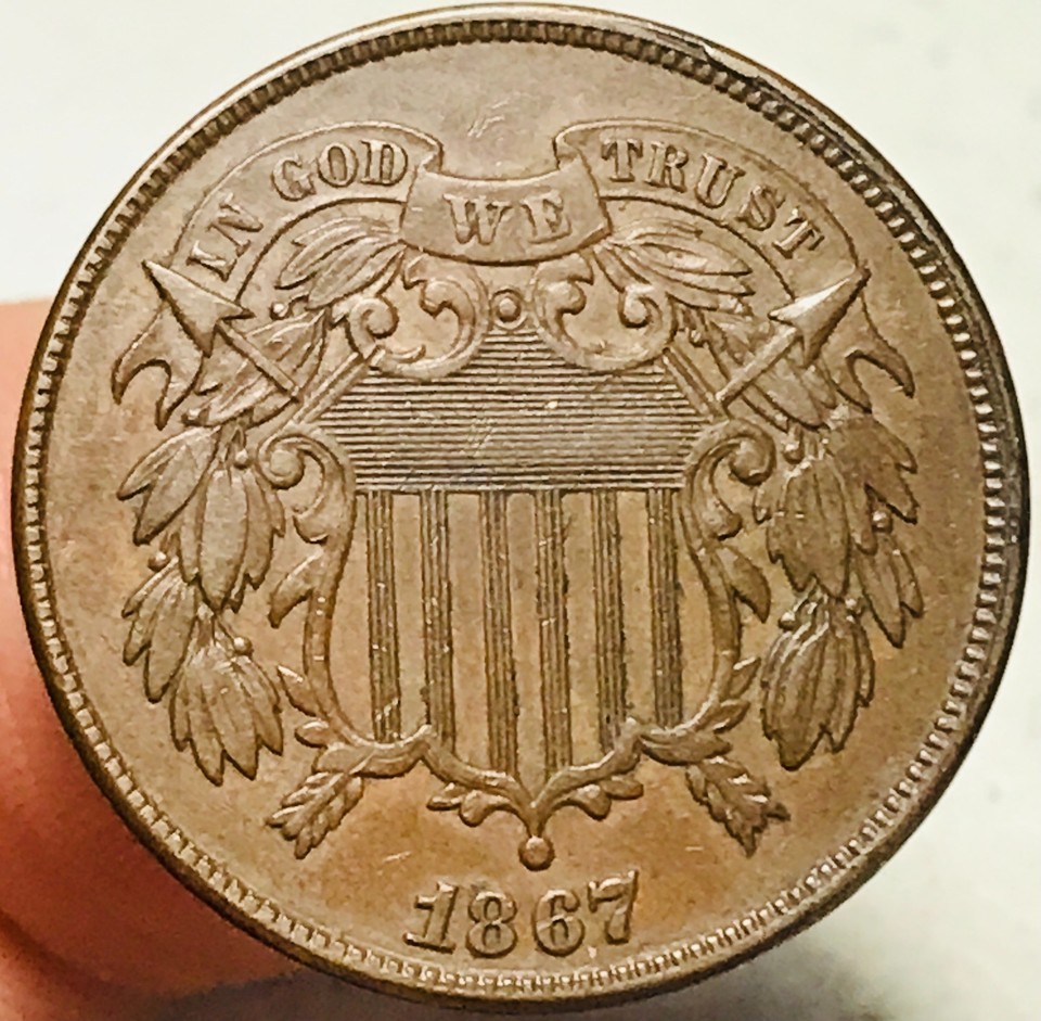 1867 Two Cent Piece 2C Ungraded Choice FULL MOTTO US Copper Coin ...