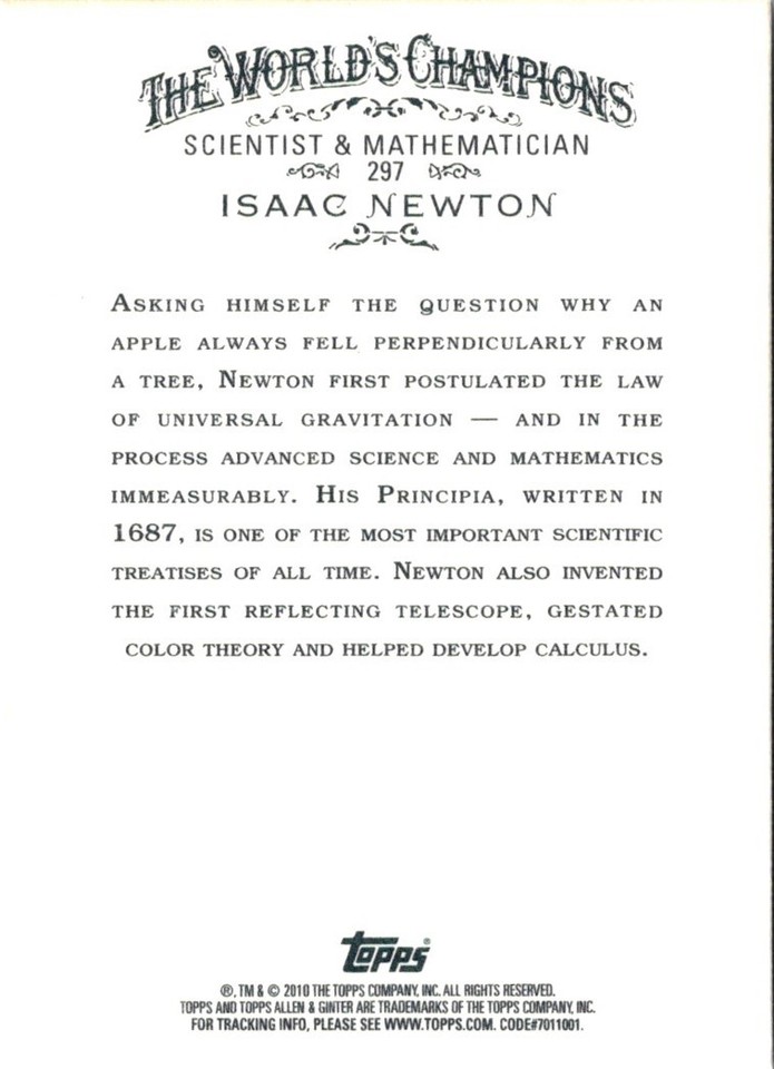 2010 Topps Allen & Ginter Isaac Newton #297 Baseball Card | eBay