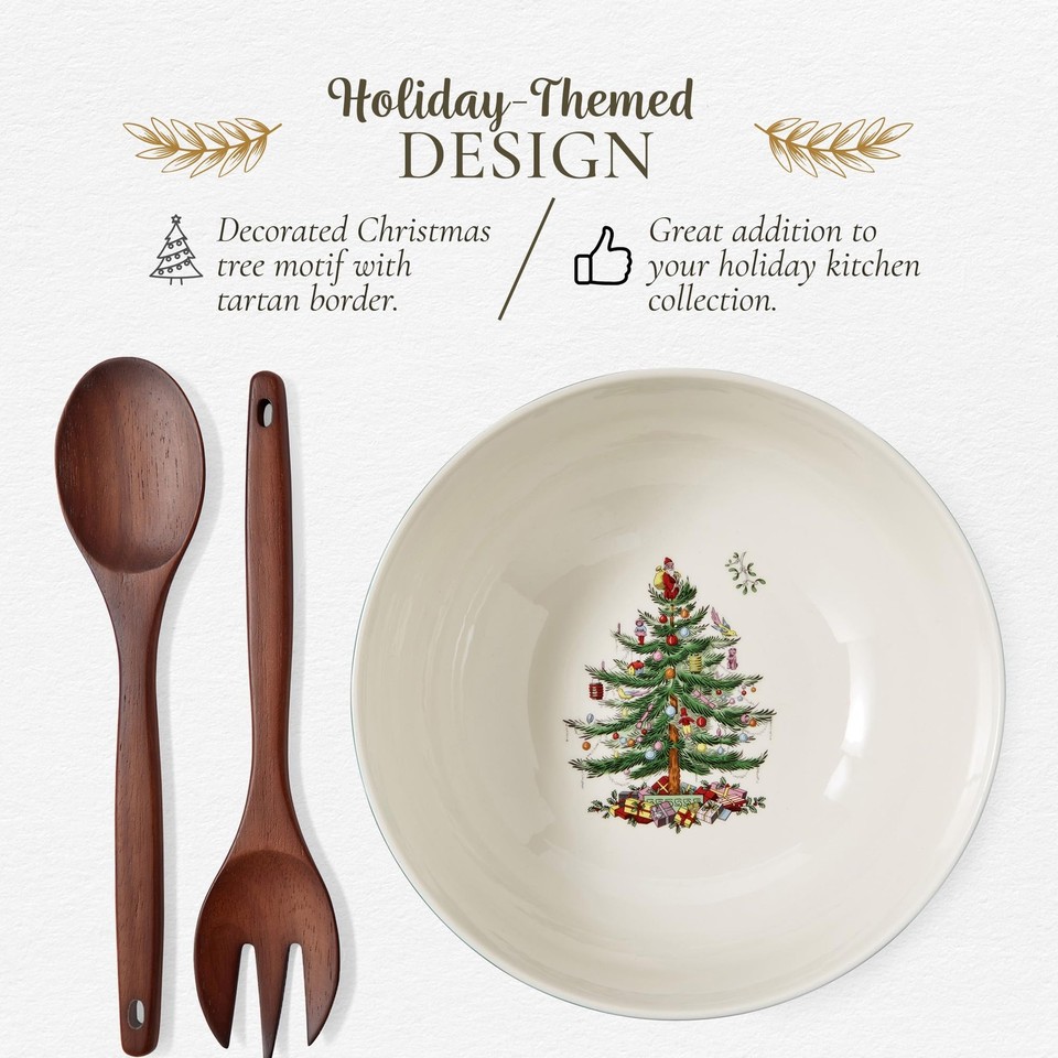 Christmas Tree 10" Serving & Wooden Servers, Polka Dot - Ceramic ...