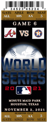 ATLANTA BRAVES 2021 CLINCH WORLD SERIES GAME SIX (2) COMMEMORATIVE GAME ...