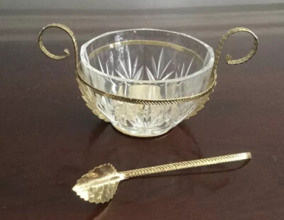Vintage RC Italy Crystal & 24K Gold Plate Ornate Sugar Bowl Dish W ...