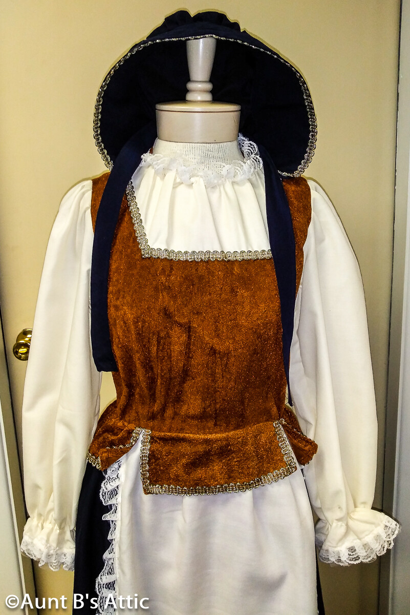 Barvarian/Pioneer/Ethnic Peasant Woman Costume 2Pc Navy/Br/Wht Dress ...