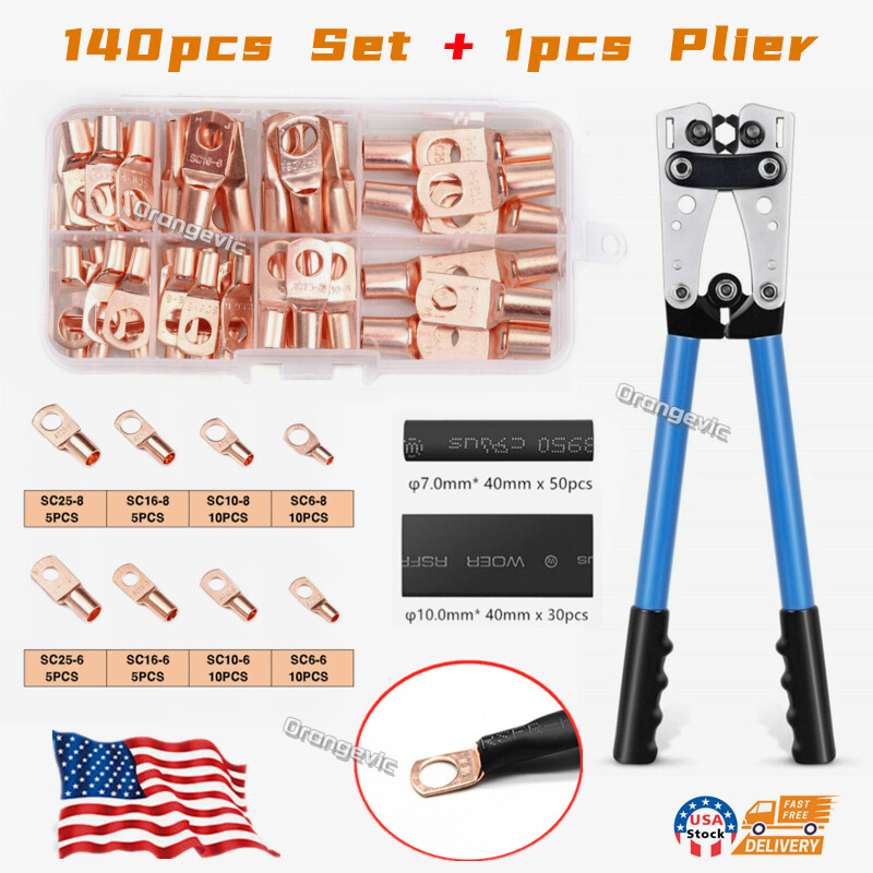 Large Wire Terminal Crimping Tool 6-50mm² Crimper Plier / 140PCS Cable ...