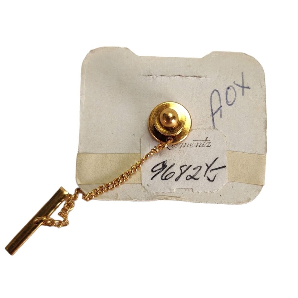 Vintage Krementz Jade Tie Tack Pin 14k Gold Overlay w/ Box Mens Jewelry ...