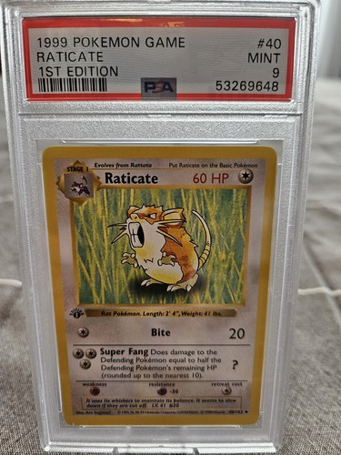 Raticate 1st Edition Shadowless Base Set Rare 40/102 Pokemon PSA 9 MINT ...