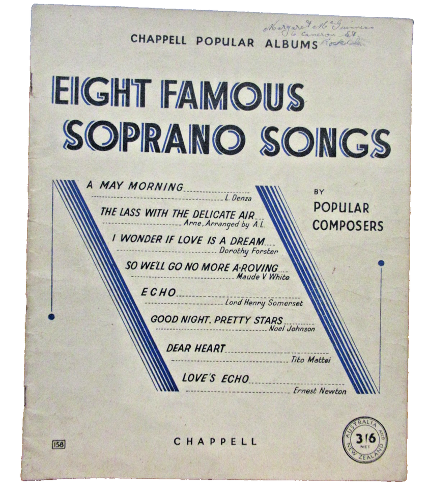 Chappell Eight Famous Soprano Songs Piano Vocal Sheet Music Album | eBay