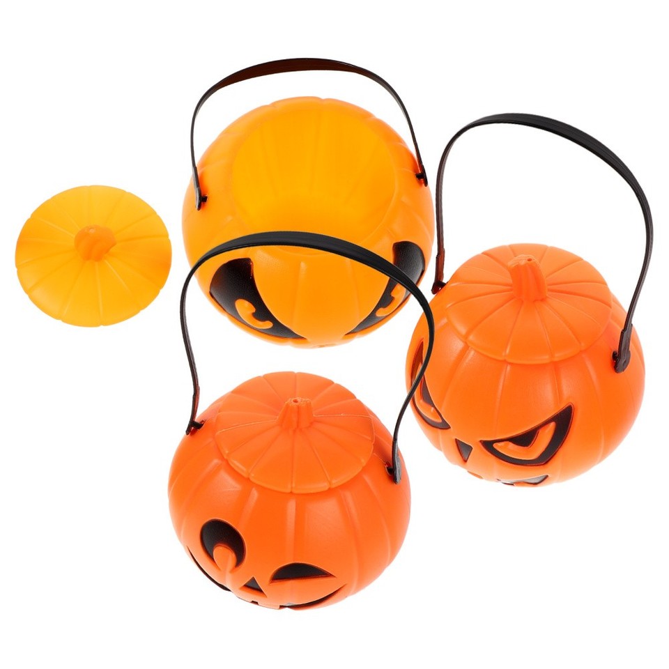 3pcs Halloween Tricking Or Treat Buckets: Plastic Pumpkin Buckets With ...