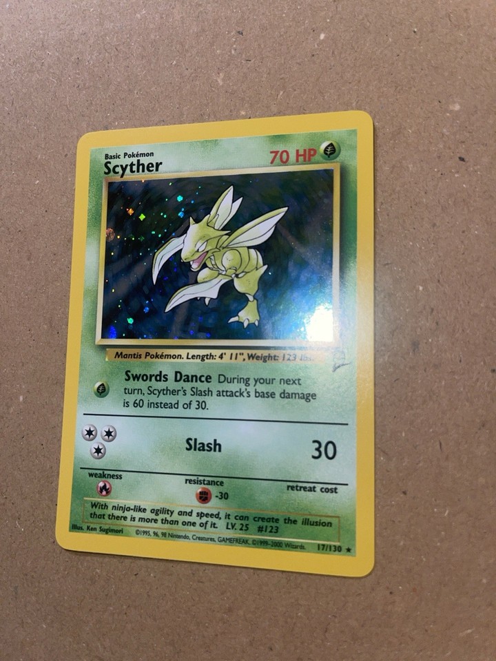 Scyther 17/130 HOLO Rare Base Set 2 WOTC Vintage Pokemon Card Near Mint ...