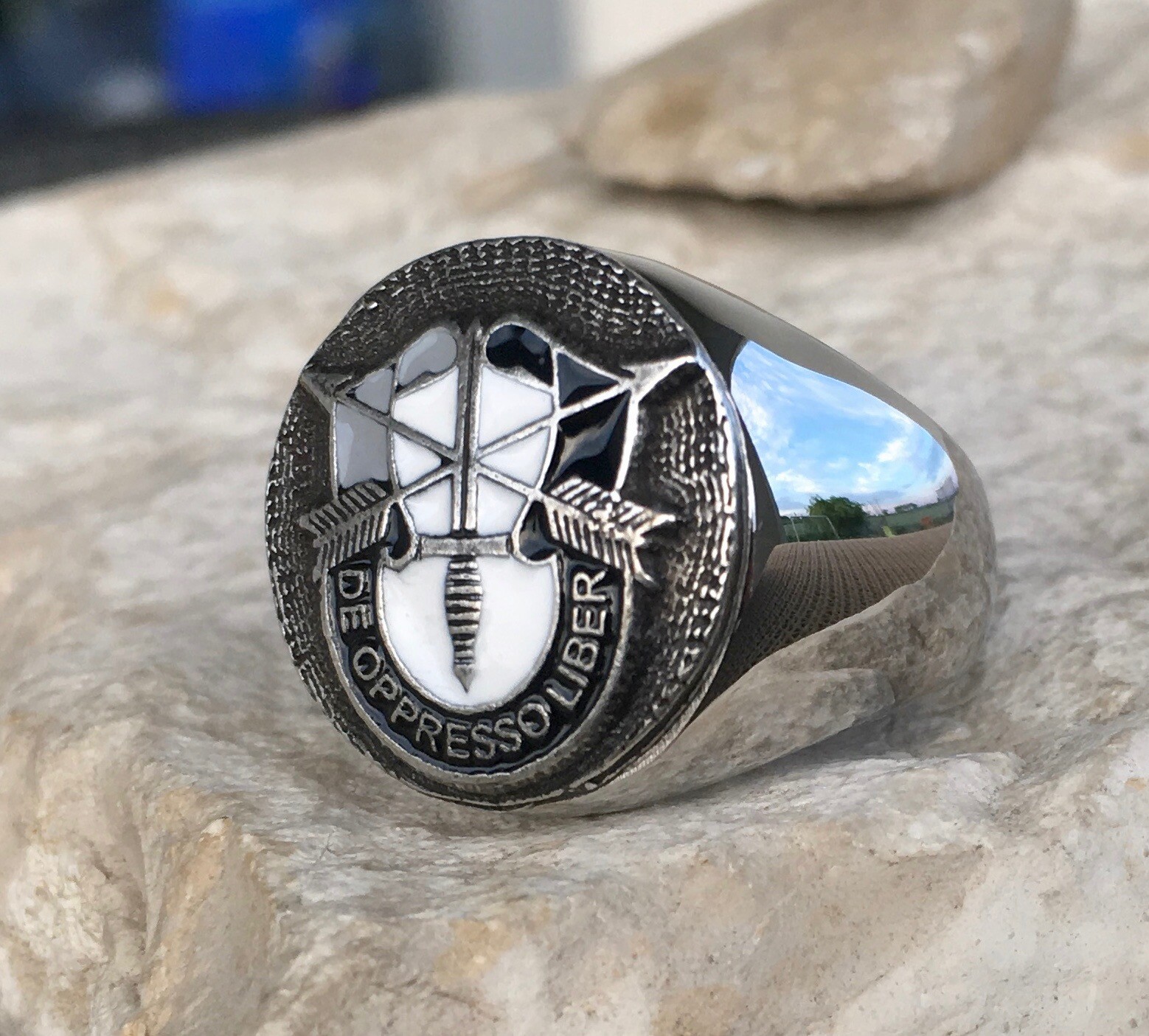 SPECIAL FORCES RING ARMY US MARINES USMC SERVICE SILVER PIN PATCH GOLD ...