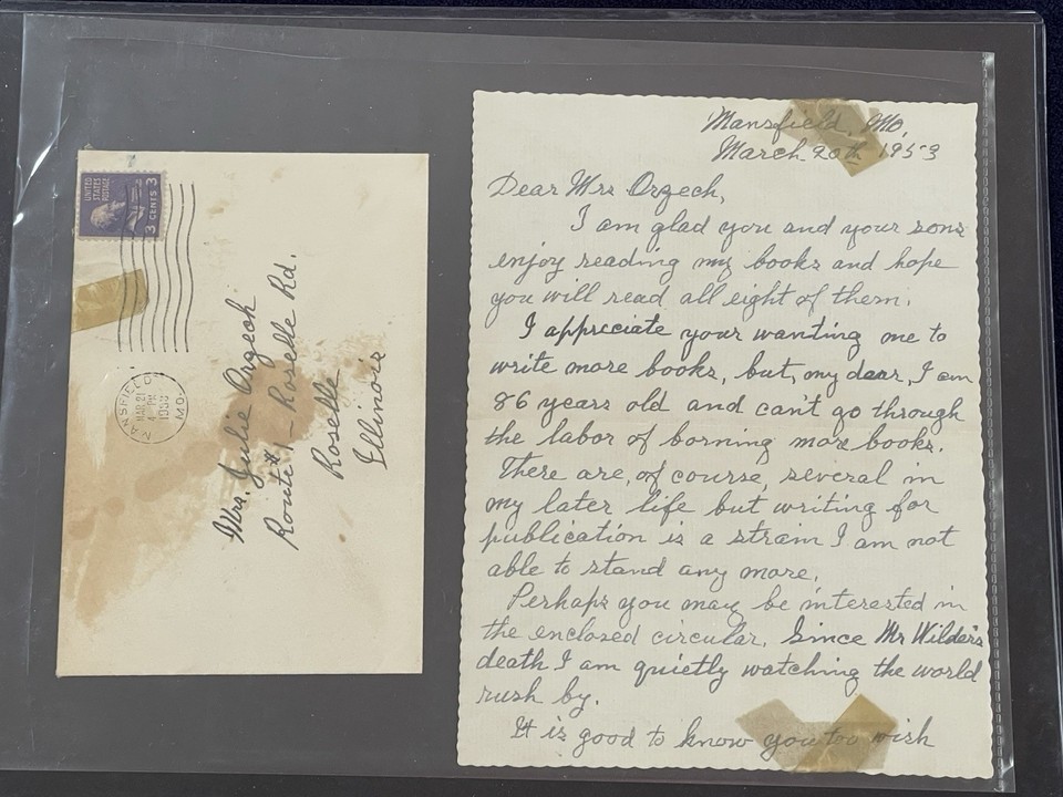 LAURA INGALLS WILDER Autographed Handwritten Letter 1953 Signed & 1947 ...