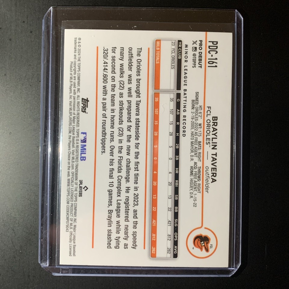 2024 Topps Pro Debut Chrome Braylin Tavera Xfractor Parallel Pro Debut ...