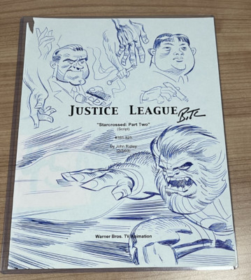 Bruce Timm Signed & Sketched Justice League Script Cover Page Blastarr ...
