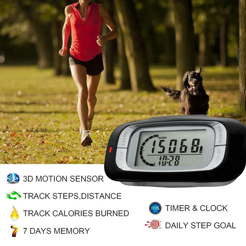 3D Sensor LCD Pedometer Step Walking Distance Calorie Counter 7-Day ...