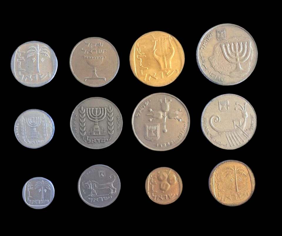 Lot Of 12 mixed Old Israel Coins Sheqel Lira Agora Sheqalim israel ...