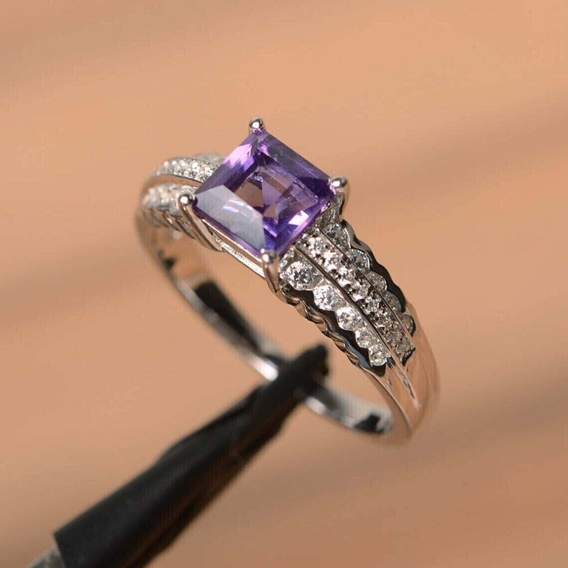 2.4CT Purple Princess Cut Cubic Zirconia Solitaire 14K White Gold ...