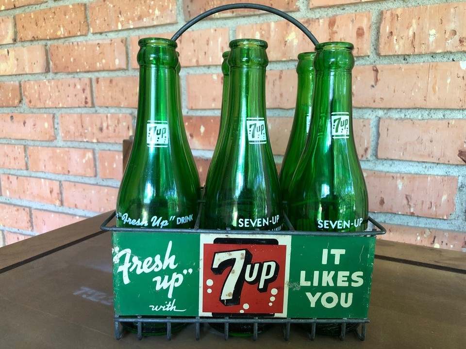 Vintage 7up wire tin 6-pack carrier carton with 6 bottles 1930s | eBay