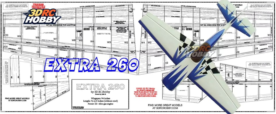 Extra 260 94" Wingspan RC Model Plane Airplane Building Plans ...