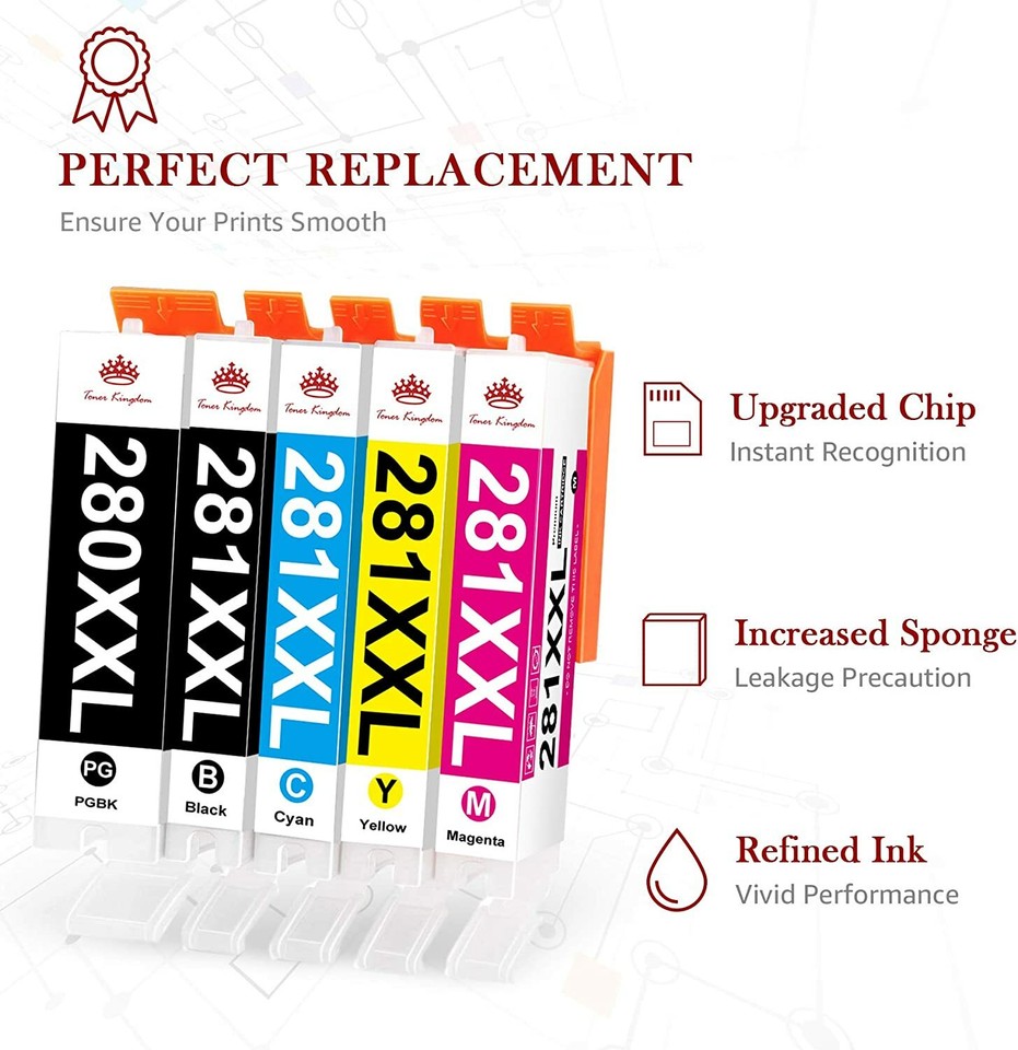 5PK PGI-280 XXL CLI-281 XXL Ink Cartridge for Canon PIXMA TR7520 TR8520 ...