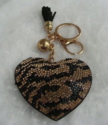 Bling Heart Love SEQUIN. Romance Large Key Chain Key Fob Gold Black ...