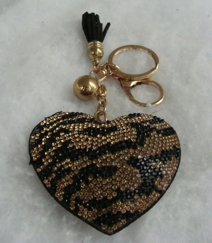 Bling Heart Love SEQUIN. Romance Large Key Chain Key Fob Gold Black ...