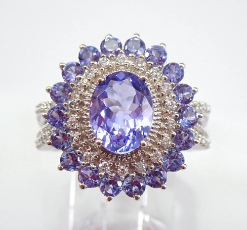 4Ct Oval Lab-Created Tanzanite Double Halo Engagement Ring 14K White ...
