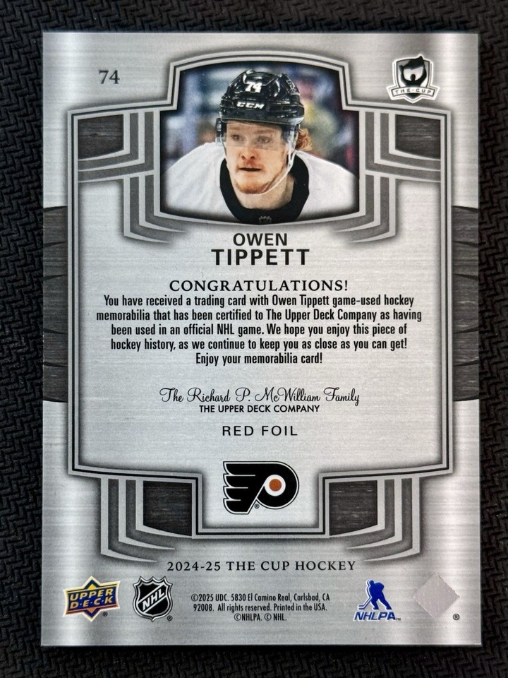 2024-25 UPPER DECK THE CUP Red Foil #1/4 Game Worn Jersey Tag Patch ...