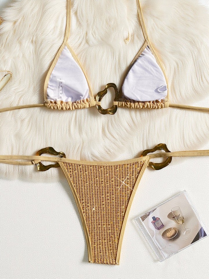 Sexy Triangle Push Up Bikini Ring Linked Swimwear Women Side String ...