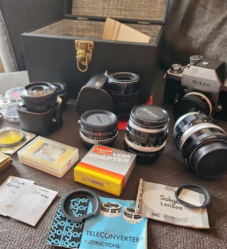 Vintage Nikon F 35mm Camera W/Filters Lens Adapter Extension Converter ...