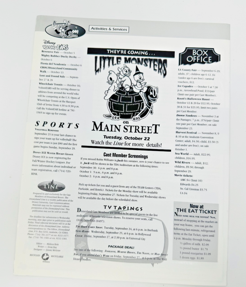Disneyland Line Vol. 28 No. 38 Sept. 20, 1996 Cast Member News Pacific ...