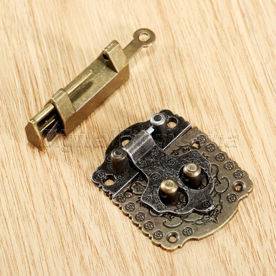 1Set Chinese Old Jewelry Box Cabinet Chest Wood Case Latch Hasp & Retro ...