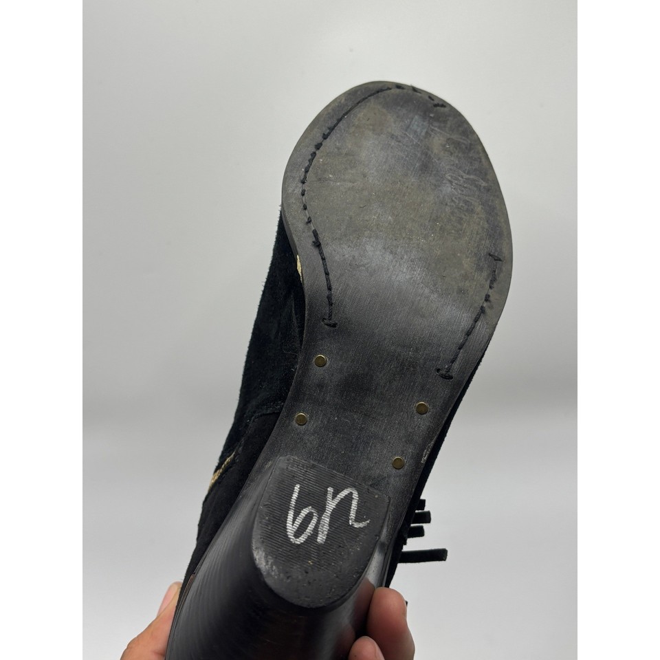 Sam Edelman Black Suede Fringe Ankle Boots Size 6 Block Heel Western ...