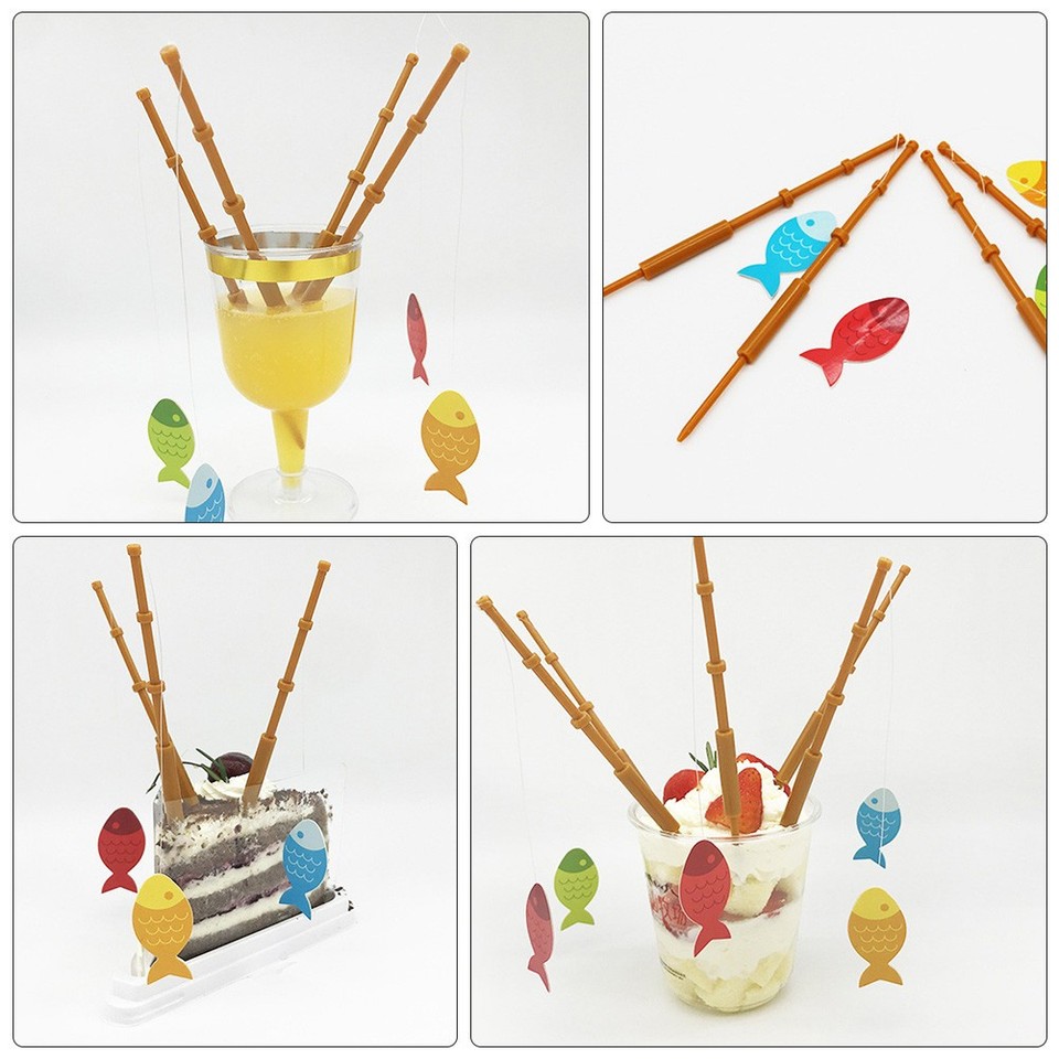 8 Pcs Cake Decorations Fishing Rod Topper Cupcake Toppers Fisherman ...