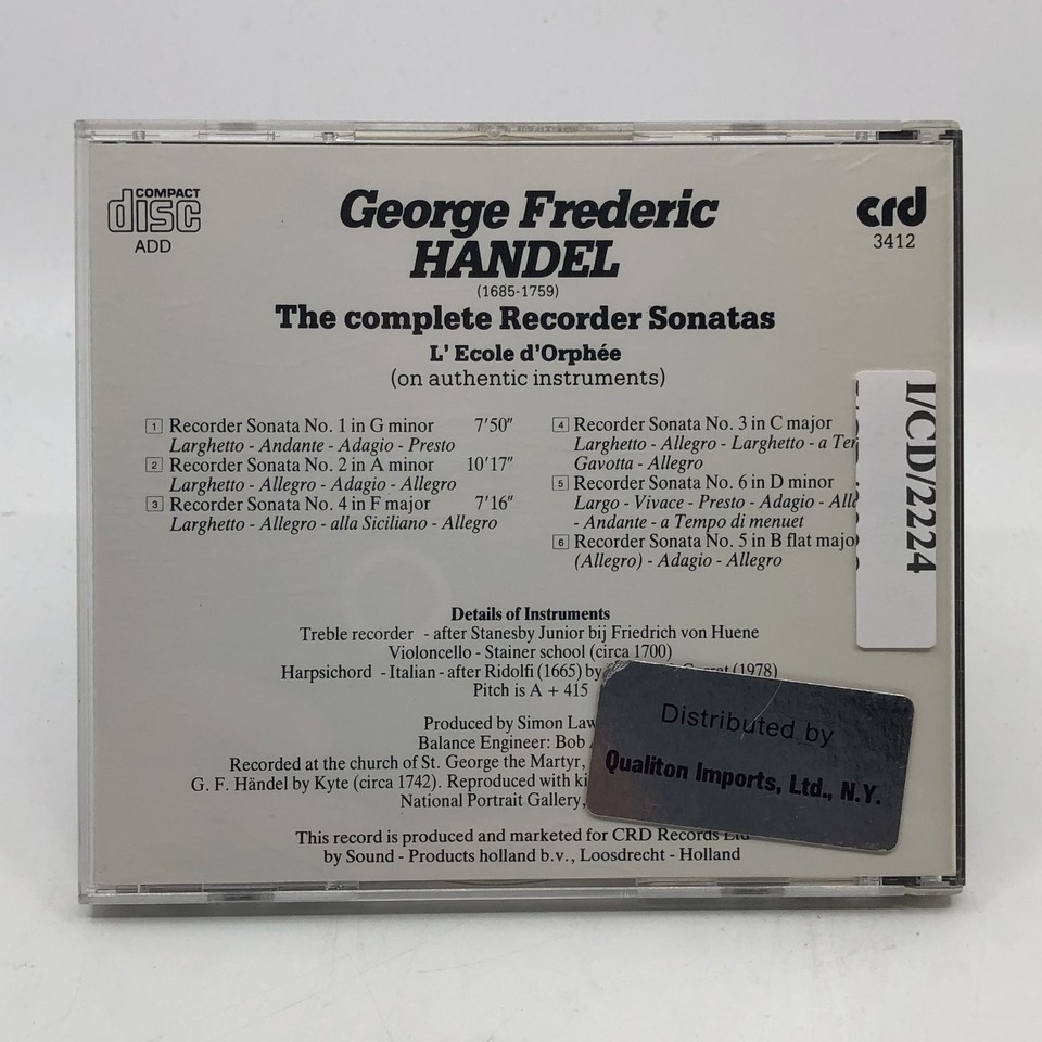 George Frederic Handel Complete Recorder Sonatas CD 1974 Baroque CRD | eBay
