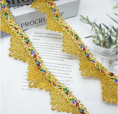 15 Yards Gold Beaded Lace Trim Sequin Trimming Metallic Braid | eBay