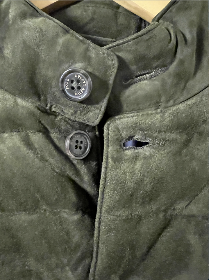 Polo Ralph Lauren Mens quilted suede vest embroidered Pony Dark Loden ...