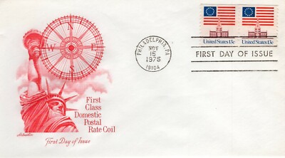 USPS FDC #1625 1975 13c Flag Over Independence Hall Coil Pair ArtMaster ...