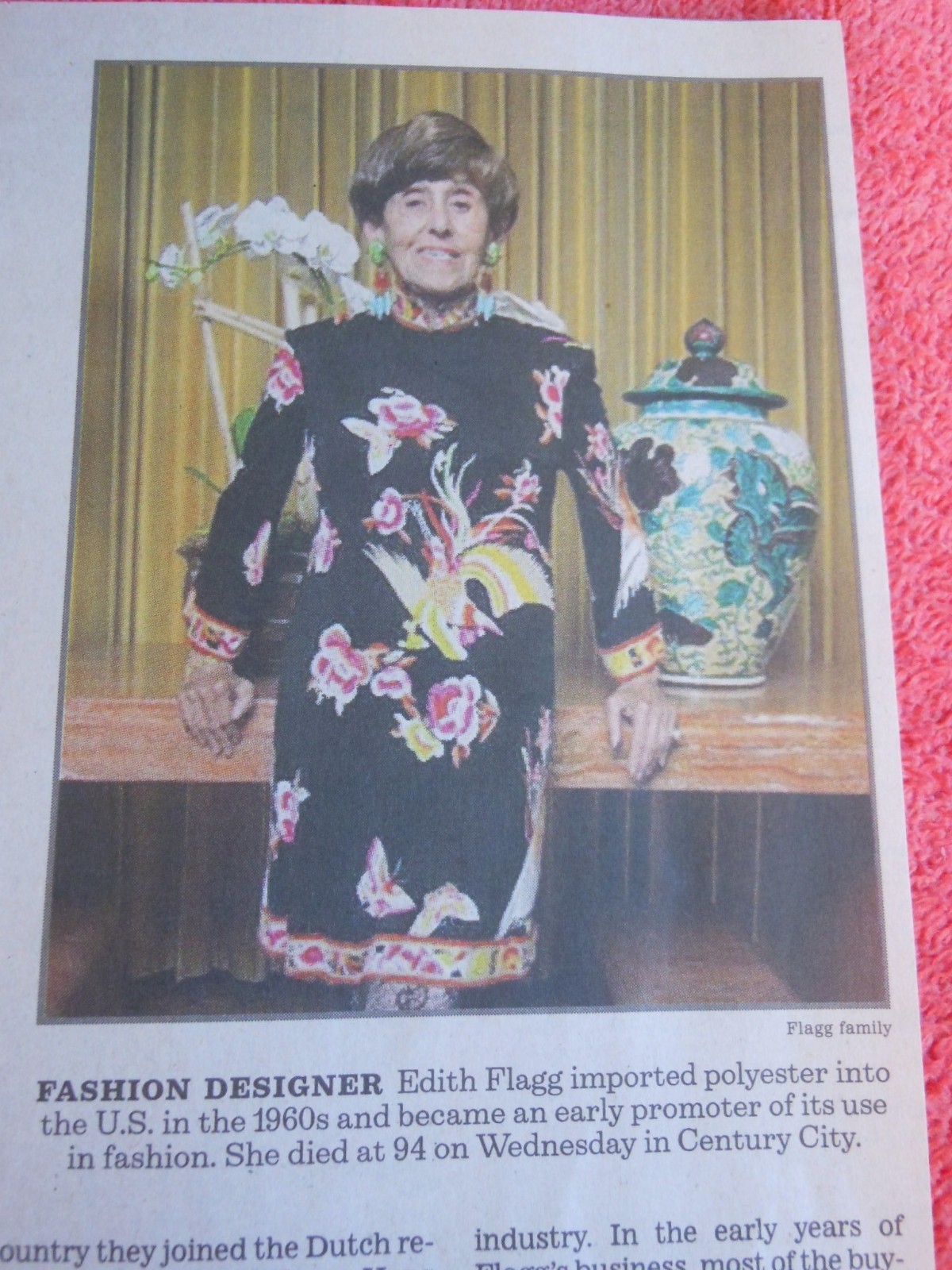1919-2014 EDITH FLAGG OBITUARY UGLY FABRIC MADE DESIGNER WEALTHY ...