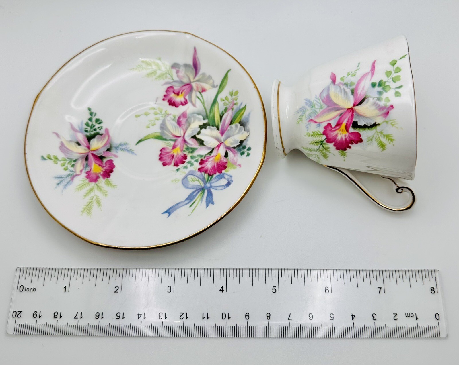 Vintage Roslyn Sweet Romance Blue Bow Orchid Demitasse Cup & Saucer ...