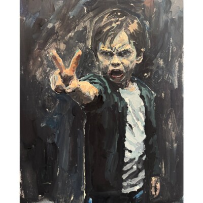 Original Dark and Macabre Peace Portrait Angry Child Boy Painting ...