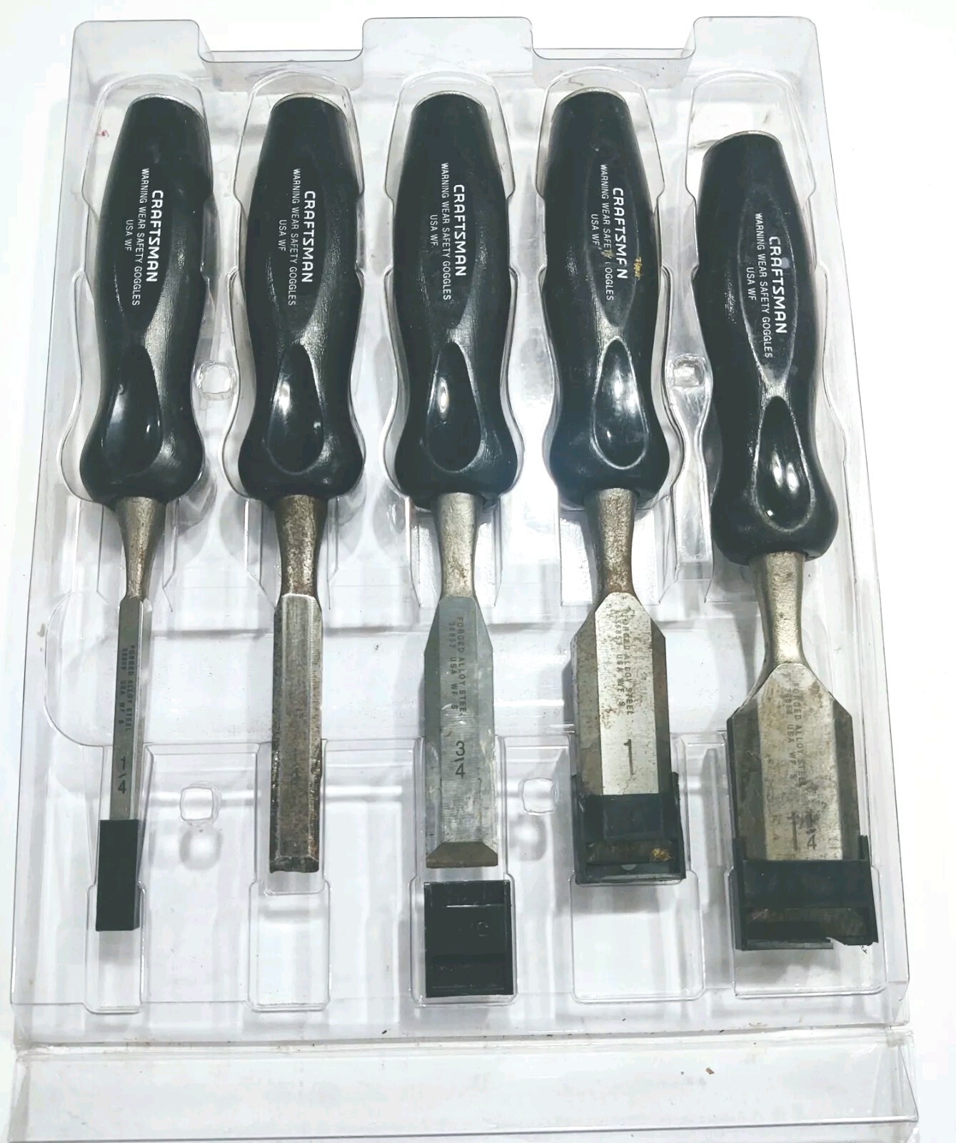 Craftsman Wood Chisel Set 1/4, 1/2, 3/4 ,1" , 1-1/4" Made in USA 5 pcs ...