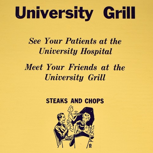 Vintage 1950s University Grill Restaurant Menu Hospital Patients ...