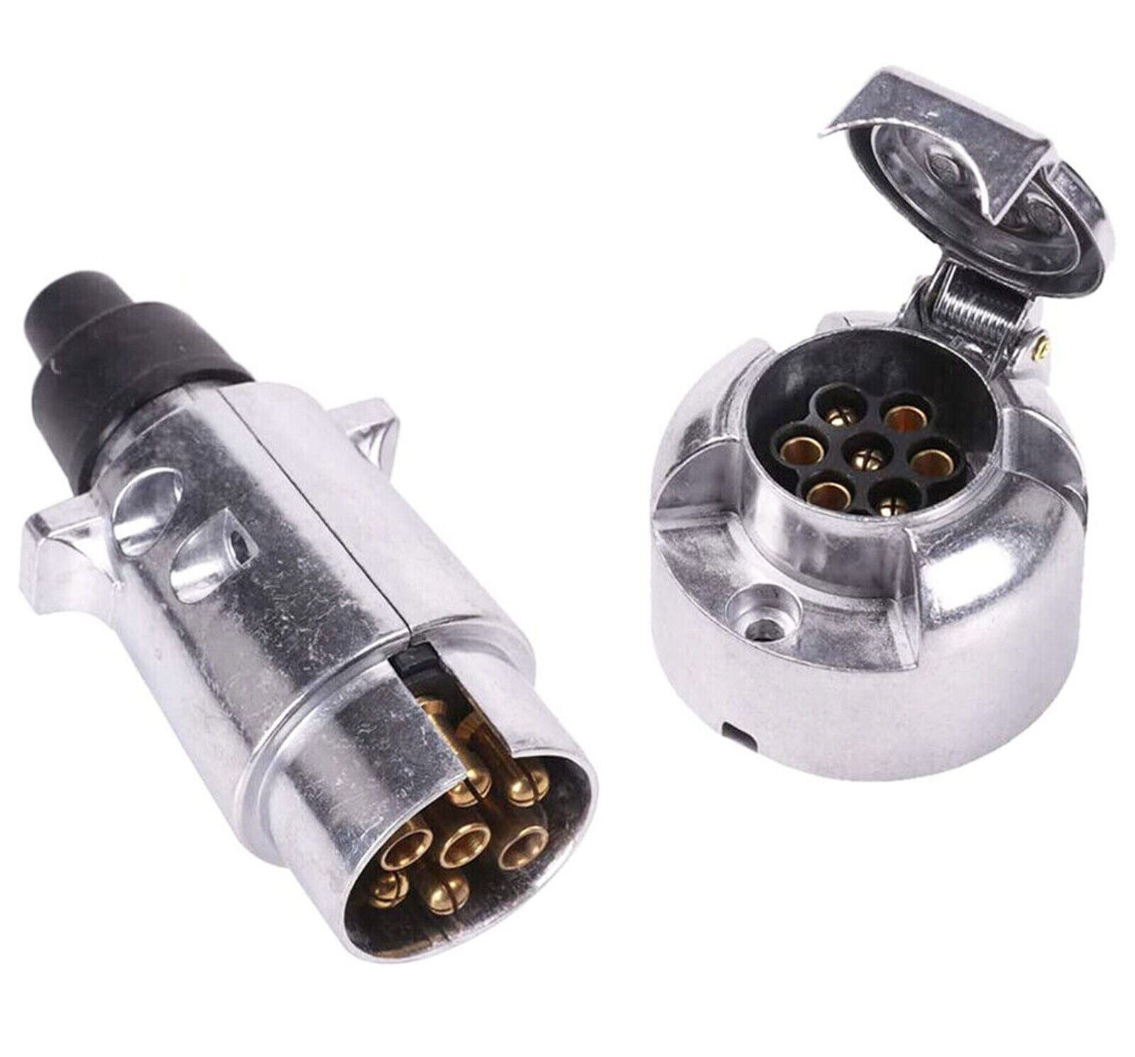 7 Pin Male + Female Round Trailer Plug Slim Adapter Connector For ...