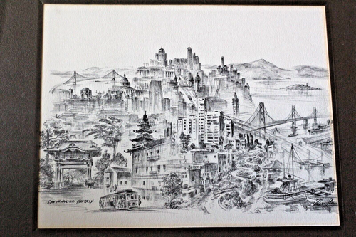 15" x 11" Framed San Francisco Fantasy Sketch Print signed Alec Stern ...