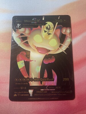 Pokemon Card Meowth VMAX Full Art Black Gold Foil Fan Art | eBay