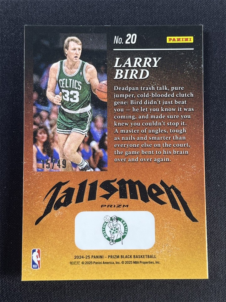 2024-25 Panini Prizm Black Larry Bird #20 Orange Prizm Talismen Lakers /49 | eBay