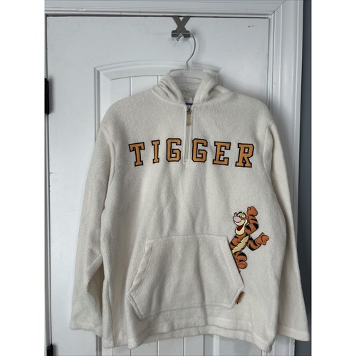 Tigger Disney Womens Fleece Hoodie Beige Graphic 1/4 Zipper Kangaroo ...